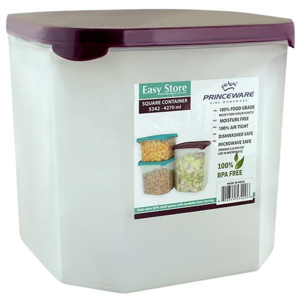 Princeware Easy Store Transparent Square Plastic Container with Purple ...