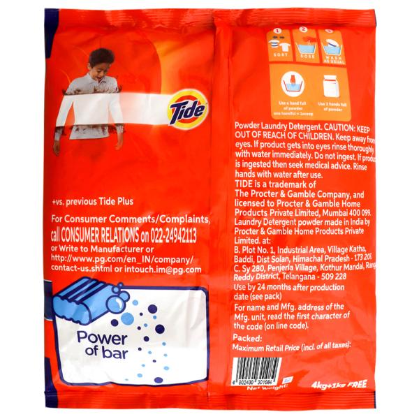 Tide Plus Extra Power Lemon & Mint Detergent Powder 4 kg (Get 1 kg Free ...