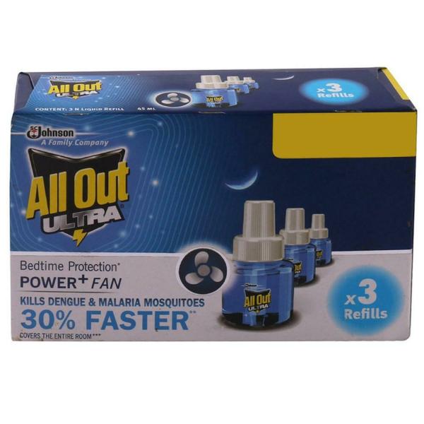 All Out Ultra Power+ Fan Mosquito Repellent Refill 45 ml (Pack of 3 ...