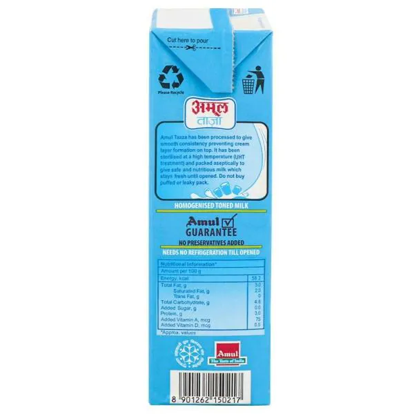 Amul Taaza Toned Milk 500 ml (Tetra Pak) - JioMart