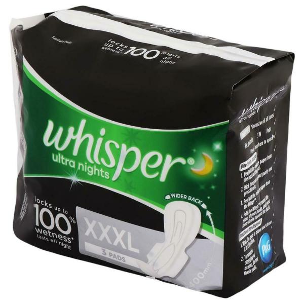 Whisper Ultra Nights Sanitary Napkin with Wings (XXXL) 3 pads - JioMart