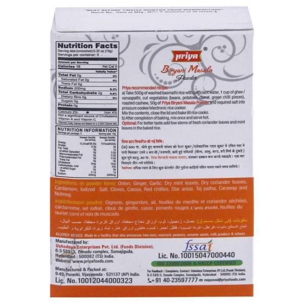 Priya Biryani Masala Powder 50 g - JioMart