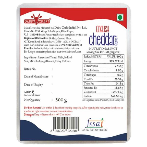 Dairy Craft English Cheddar Cheese 500 g (Tub) - JioMart