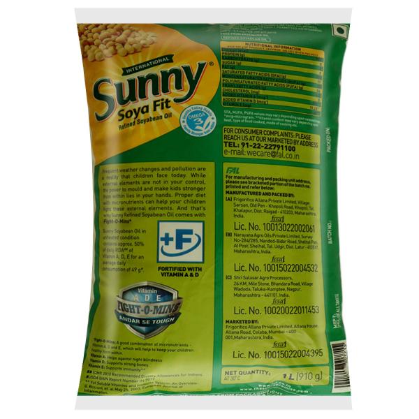 Sunny Soya Fit Refined Soyabean Oil 1 L (Pouch) - JioMart