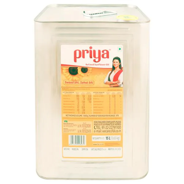 Priya Refined Sunflower Oil 15 L (Tin) - JioMart