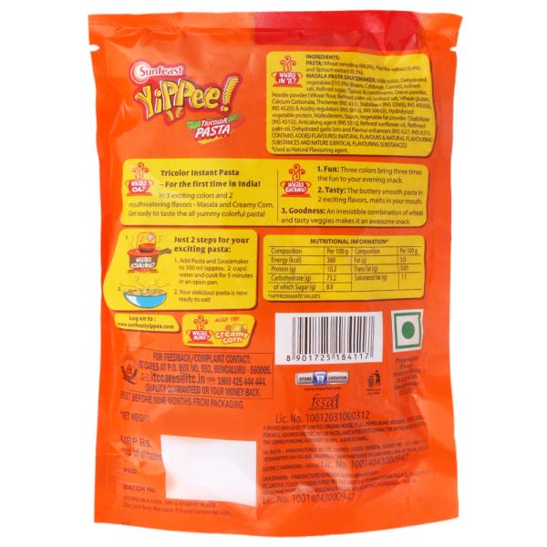 Sunfeast Yippee Masala Instant Tricolor Pasta 65 g - JioMart