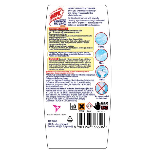 Harpic Lemon Disinfectant Bathroom Cleaner 500 ml - JioMart