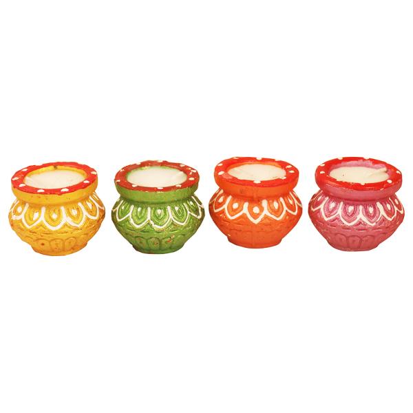 Divine Diacraft Assorted Colour Clay Deep Handi Diya 22x6x4 cm (4 pcs ...