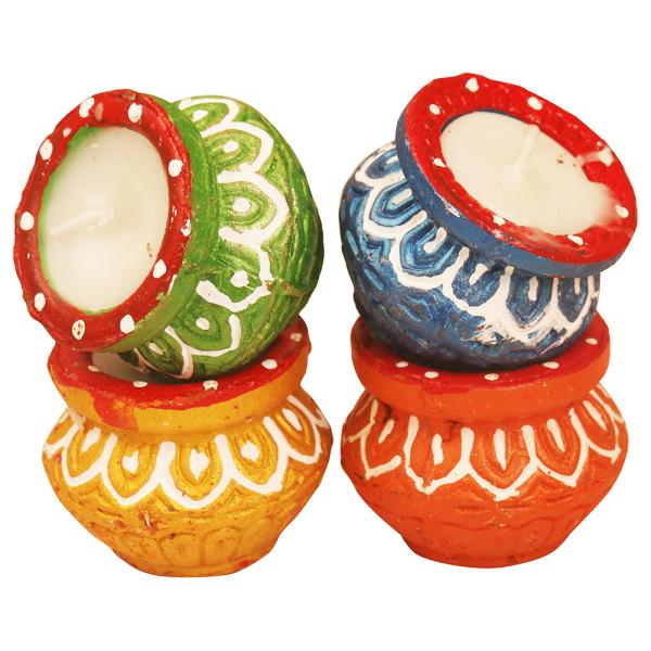 Divine Diacraft Assorted Colour Clay Deep Handi Diya 22x6x4 cm (4 pcs ...