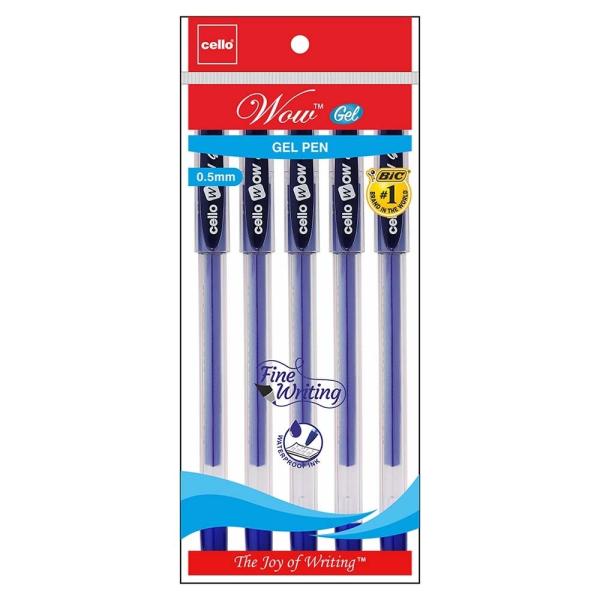 Bic Cello Wow 0.5mm Blue Gel Pen (Pack Of 5) - JioMart