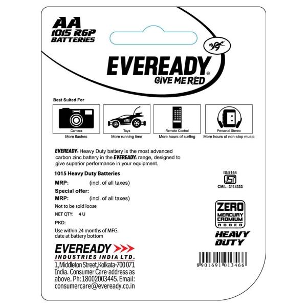 Eveready Red 1015 AA Carbon Zinc Batteries (Pack of 4) - JioMart