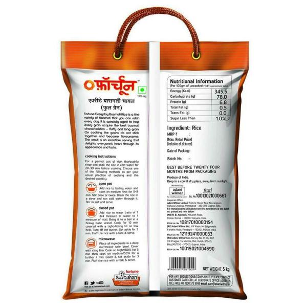 Fortune Everyday Full Grain Basmati Rice 5 kg - JioMart