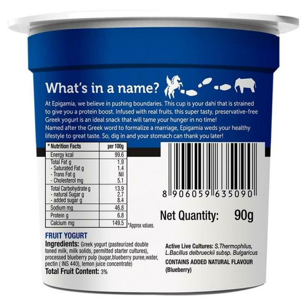 Epigamia Blueberry Greek Yogurt 90 g (Cup) - JioMart
