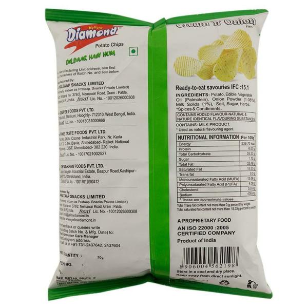 Yellow Diamond Cream and Onion Potato Chips 58 g - JioMart
