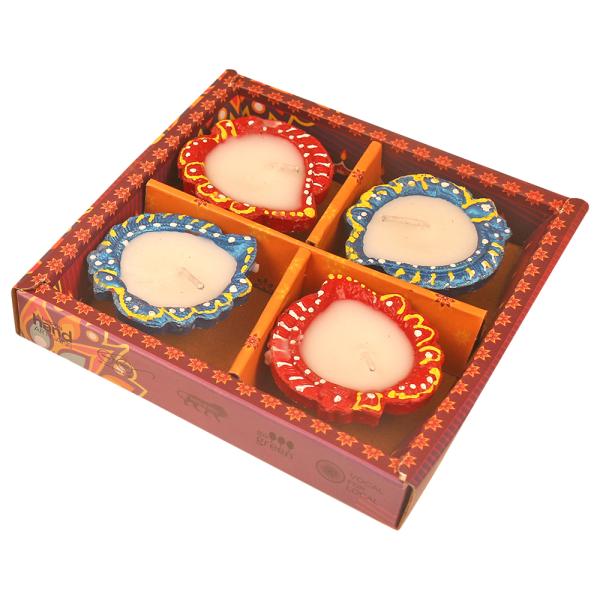 Divine Diacraft Assorted Colour Clay Deep Diya 14x14x2.5 cm (4 pcs ...
