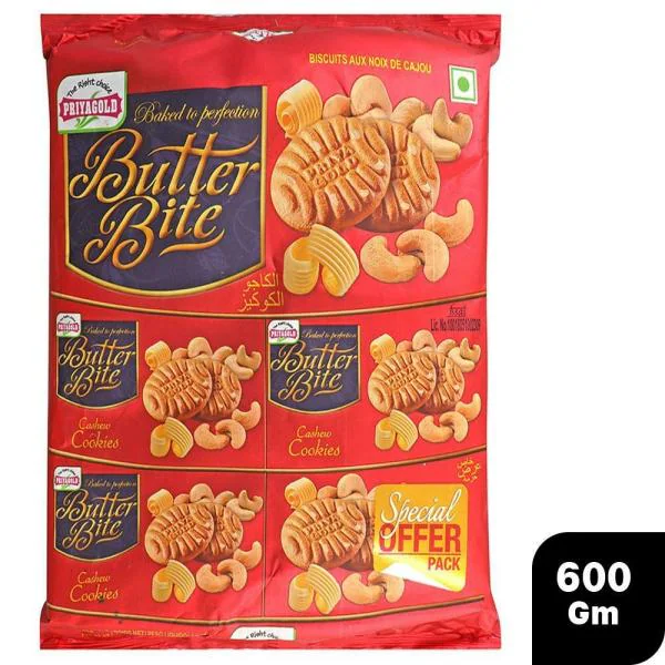 Priyagold Butter Bite Cashew Cookies 600 g - JioMart