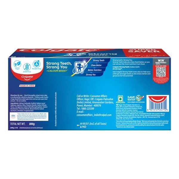 Colgate Strong Teeth Dental Cream Toothpaste 200 g (Pack of 4) - JioMart