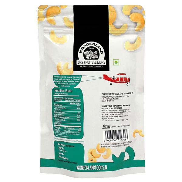 Wonderland Foods Premium Roasted & Salted Cashews 200 g - JioMart