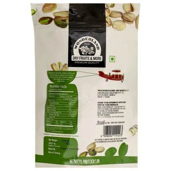 Wonderland Foods Premium Roasted & Salted Pistachios 100 g - JioMart