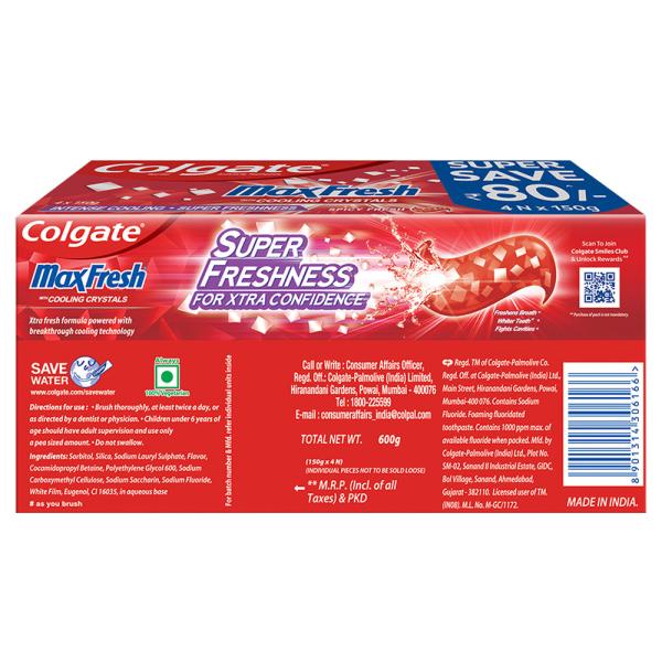 Colgate Maxfresh Spicy Fresh Red Gel Anticavity Toothpaste 150 g (Pack ...