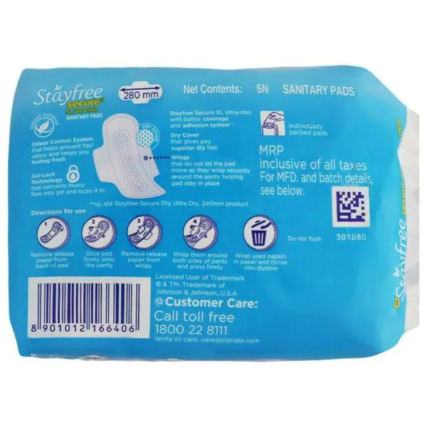 Stayfree Secure Ultra Thin Dry Cover Sanitary Napkin with Wings (XL) 6 ...