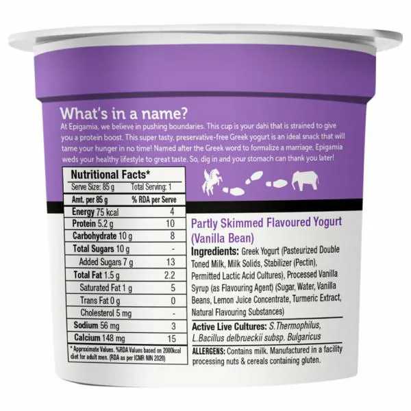 Epigama Vanilla Bean Greek Yogurt 85 g (Cup) - JioMart