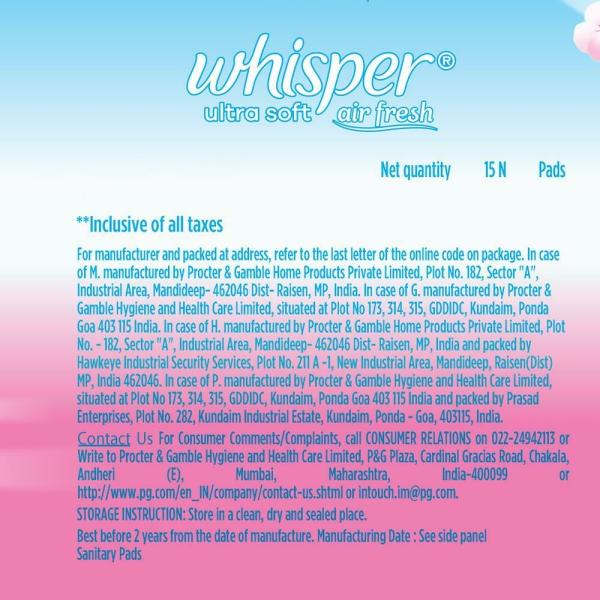 Whisper Ultra Soft Sanitary Napkin with Wings (XL) 15 pads - JioMart