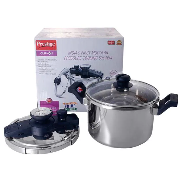 Prestige Clip-On Round Stainless Steel Pressure Cooker 5 L with Outer ...