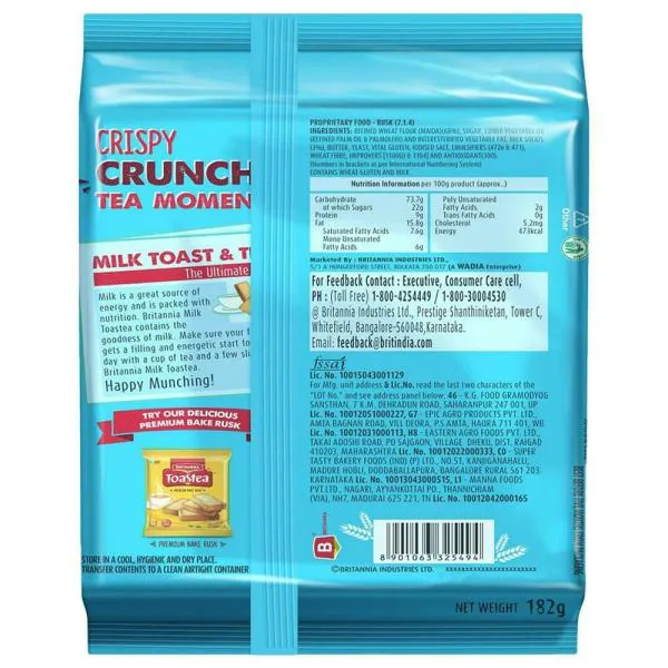 Britannia Milk Rusk Toastea 182 g - JioMart
