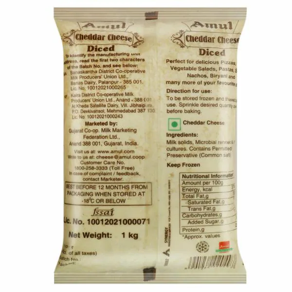Amul Cheddar Diced Cheese 1 kg (Pouch) - JioMart