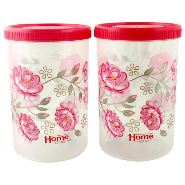 Home One Pink Floral Printed Round Plastic Container 2 L (3 pcs) - JioMart