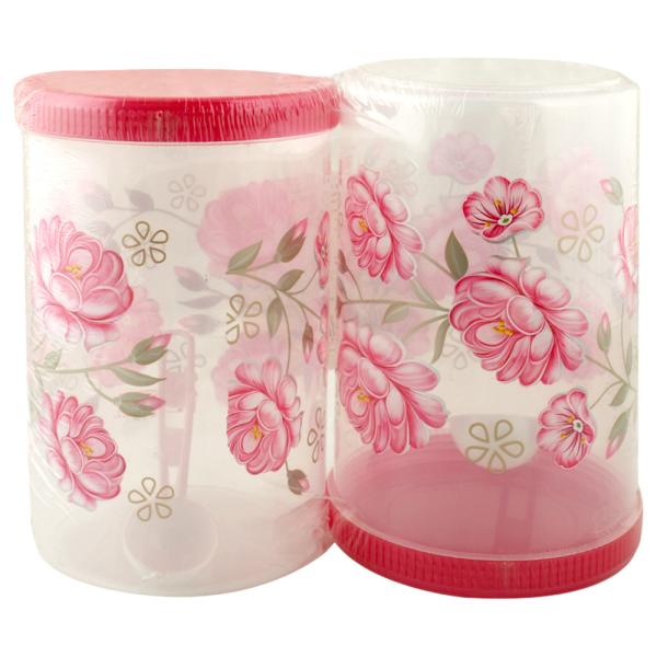 Home One Pink Floral Printed Round Plastic Container 2 L (3 pcs) - JioMart