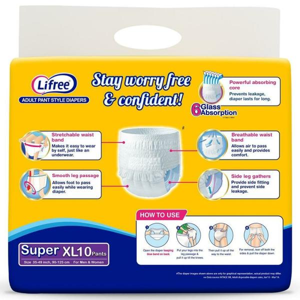 Lifree For Men & Women Adult Extra Absorb Pant (XL, 35 - 49 inches) 10 ...