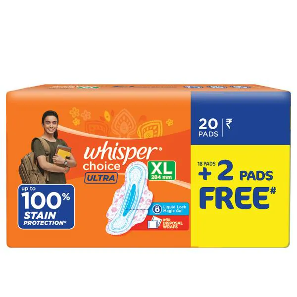 Whisper Choice Ultra Sanitary Napkin with Wings (XL) 20 pads - JioMart