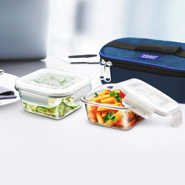 Treo Health Plus Transparent Square Glass Lunch Box with Bag 250 ml ...