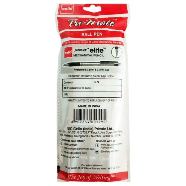 Bic Cello 0.7 mm Tri-Mate Blue Ballpoint Pen (Pack of 5) - JioMart