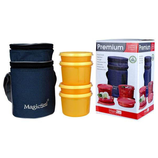 Polyset Magic Seal Premium Yellow Round Plastic Lunch Box (4 pcs) with ...