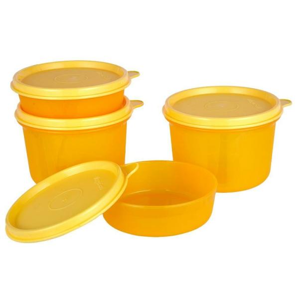 Polyset Magic Seal Premium Yellow Round Plastic Lunch Box (4 pcs) with ...