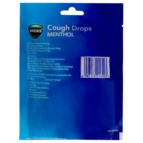Vicks Menthol Cough Drops 20 pcs - JioMart