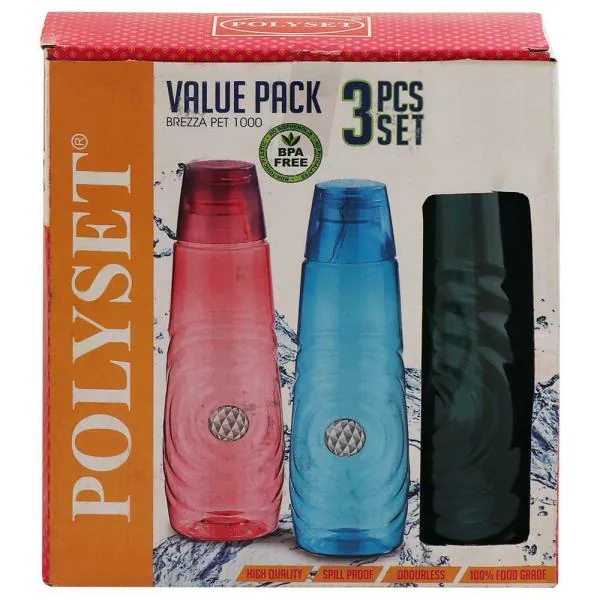 Polyset Breeza Assorted Colour Plastic Water Bottle 1 L (Set of 3 ...