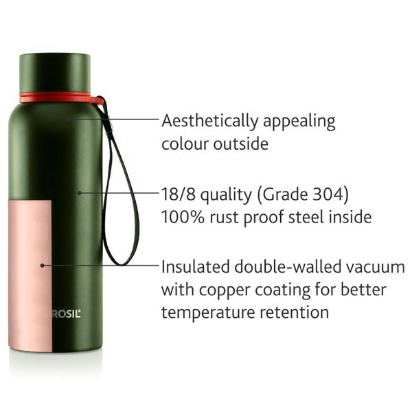 Borosil Flair Trek Green Stainless Steel Vacuum Insulated Flask 500 ml ...