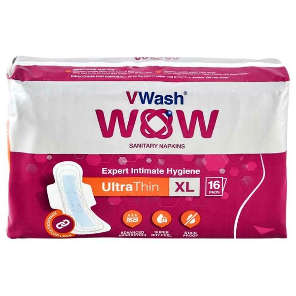 Vwash Wow Ultra Thin Sanitary Napkin with Wings (XL) 16 pads - JioMart