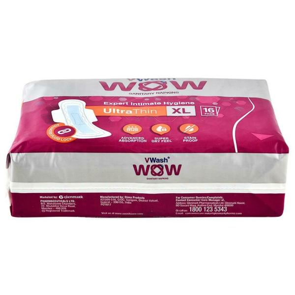 Vwash Wow Ultra Thin Sanitary Napkin with Wings (XL) 16 pads - JioMart
