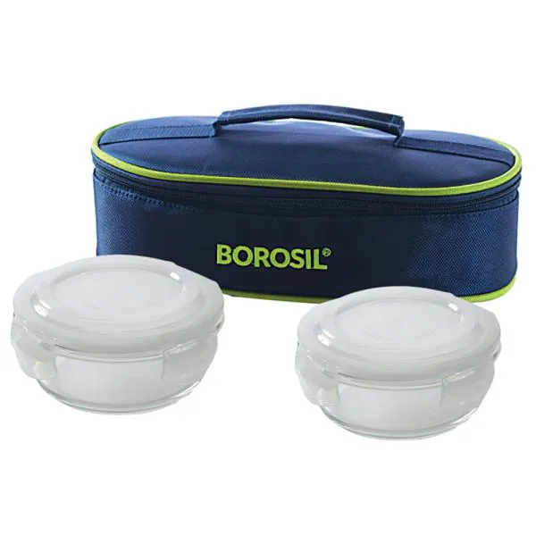 Borosil Microwavable Round Flat Glass Lunch Box 400 ml (Set of 2) - JioMart