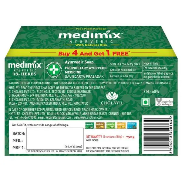 Medimix Ayurvedic 18-Herbs Classic Soap 150 g (Buy 4 Get 1 Free) - JioMart