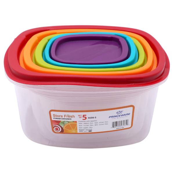 Princeware Store Fresh Assorted Square Plastic Food Container (5 pcs ...