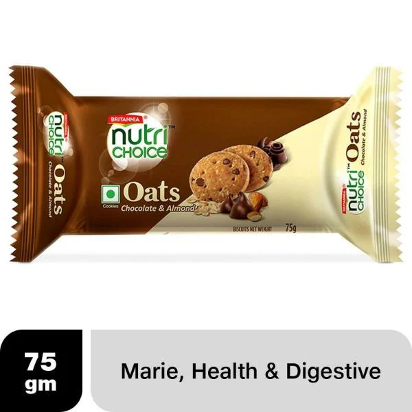 Britannia NutriChoice Chocolate & Almond Oats Cookies 75 g - JioMart