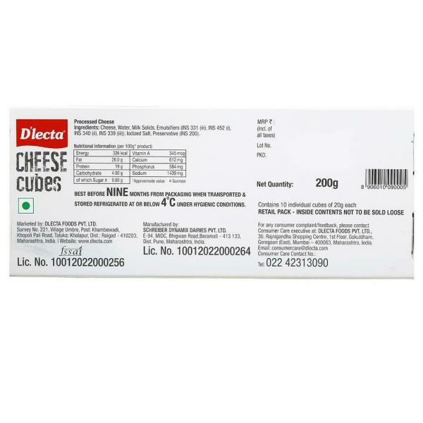D'lecta Cheddar Cheese Cubes 200 g (Carton) - JioMart