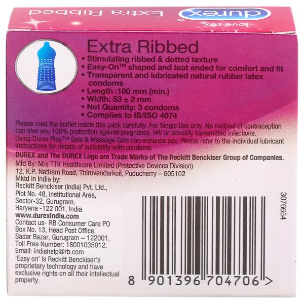 Durex Extra Ribbed Condoms 3 pcs - JioMart
