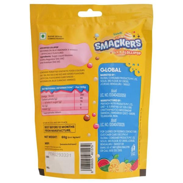 Luvit Smackers Assorted Lollipop 10 g (6 pcs) - JioMart